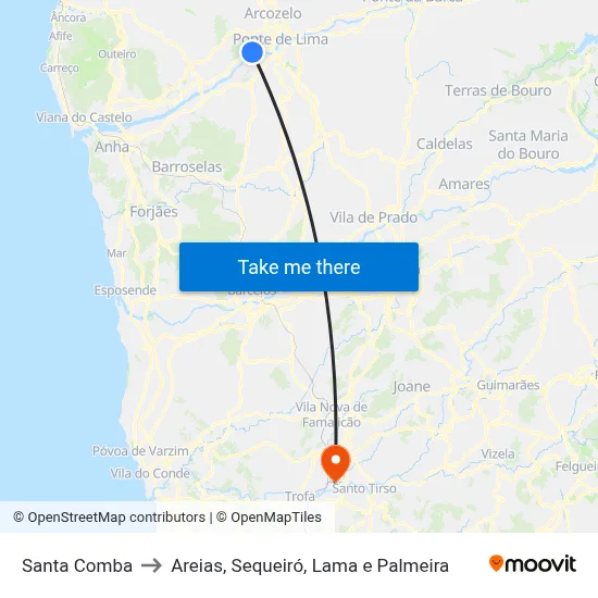 Santa Comba para Areias, Sequeiró, Lama e Palmeira através de ...