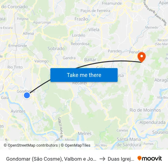 Gondomar (São Cosme), Valbom e Jovim para Duas Igrejas através de ...