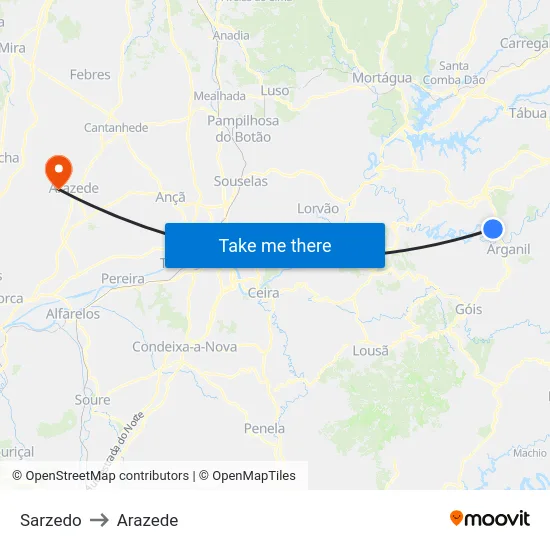 Sarzedo para Arazede através de transportes públicos
