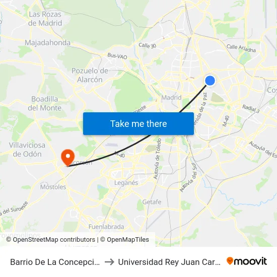 Barrio De La Concepción to Universidad Rey Juan Carlos with public ...