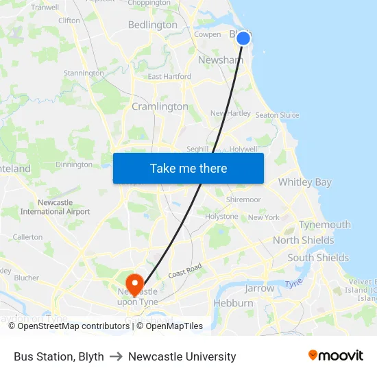 Bus Station, Blyth to Newcastle University with public transportation