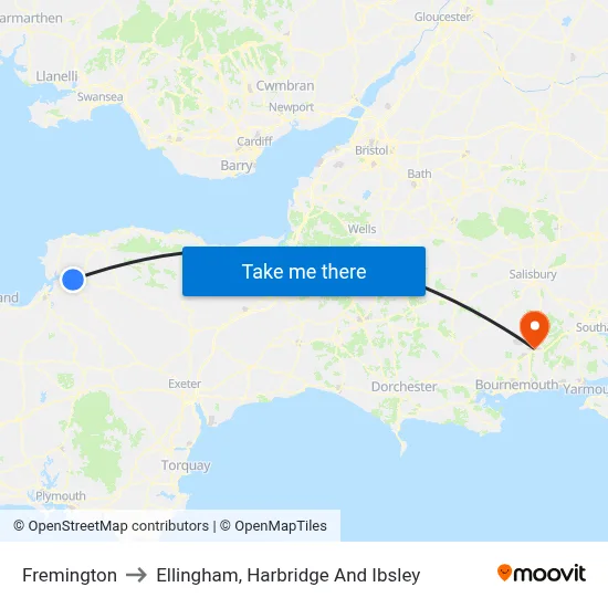 Fremington to Ellingham, Harbridge And Ibsley with public transportation