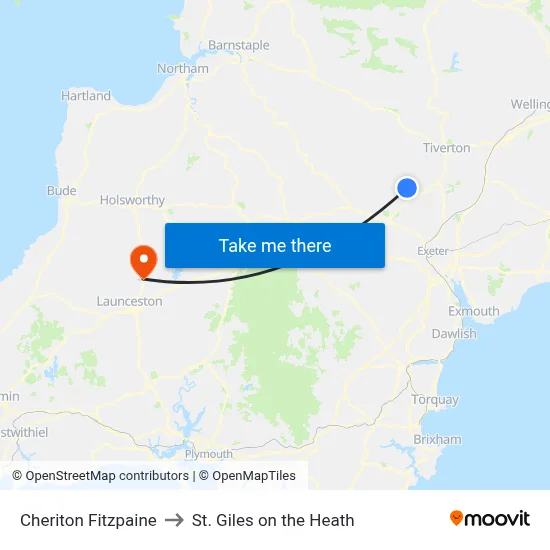 Cheriton Fitzpaine to St. Giles on the Heath with public transportation