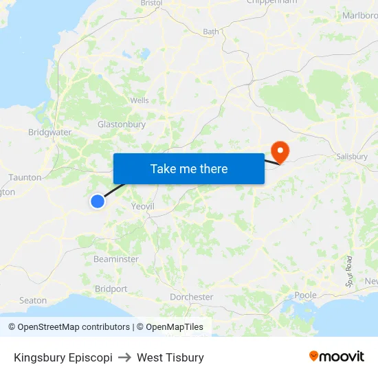 Kingsbury Episcopi to West Tisbury with public transportation