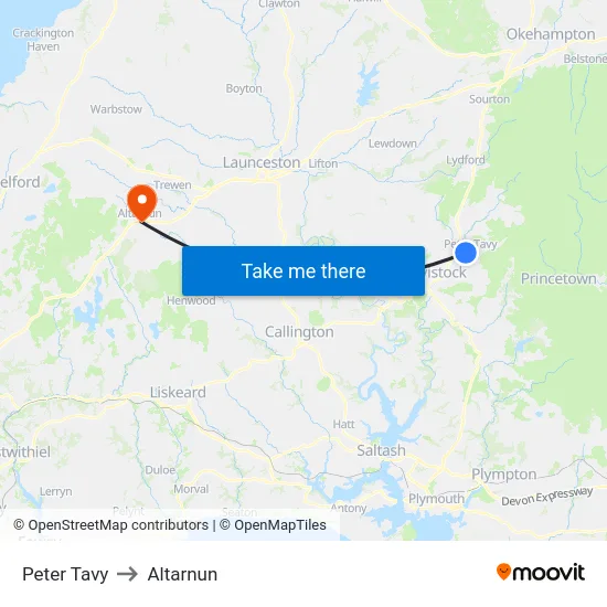 Peter Tavy to Altarnun with public transportation