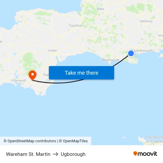 Wareham St. Martin to Ugborough with public transportation