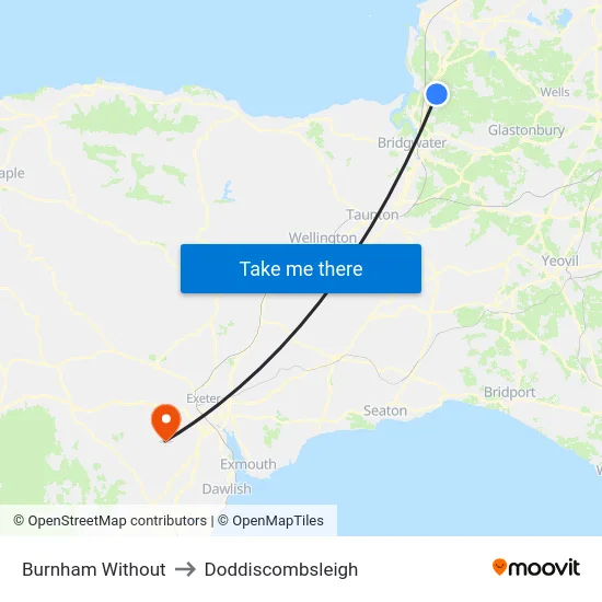 Burnham Without to Doddiscombsleigh with public transportation