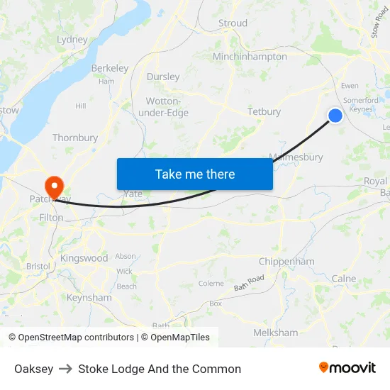 Oaksey to Stoke Lodge And the Common with public transportation