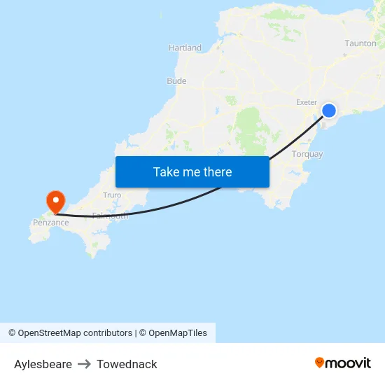 Aylesbeare to Towednack with public transportation