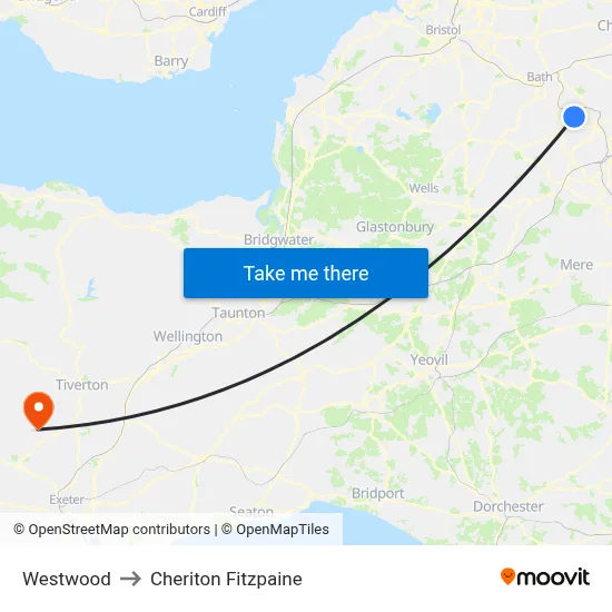 Westwood to Cheriton Fitzpaine with public transportation