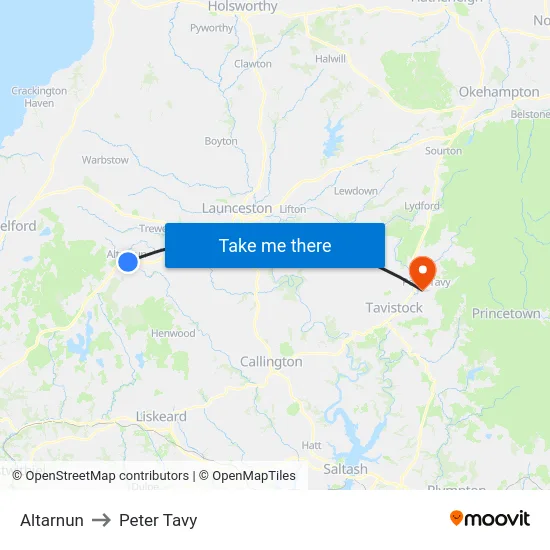 Altarnun to Peter Tavy with public transportation