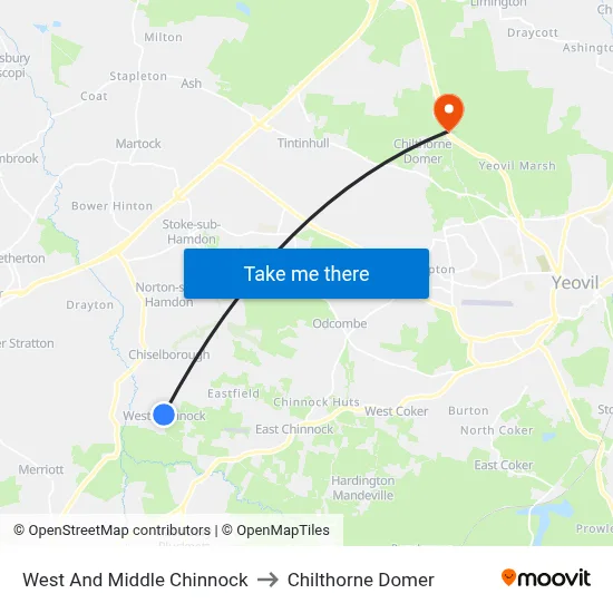 West And Middle Chinnock to Chilthorne Domer with public transportation