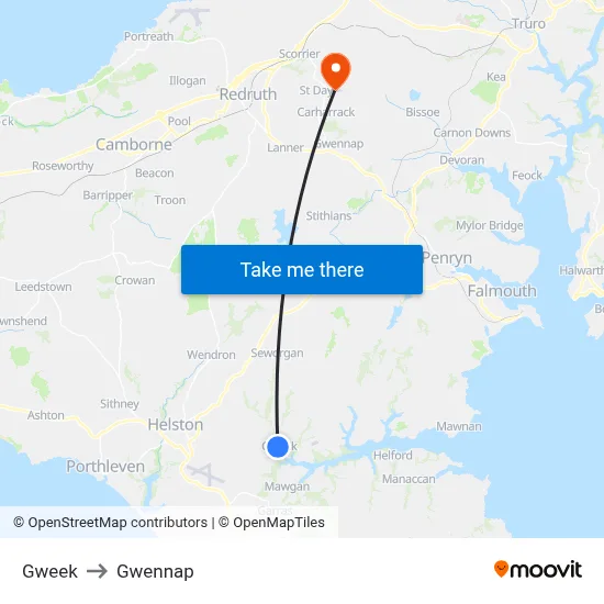 Gweek to Gwennap with public transportation