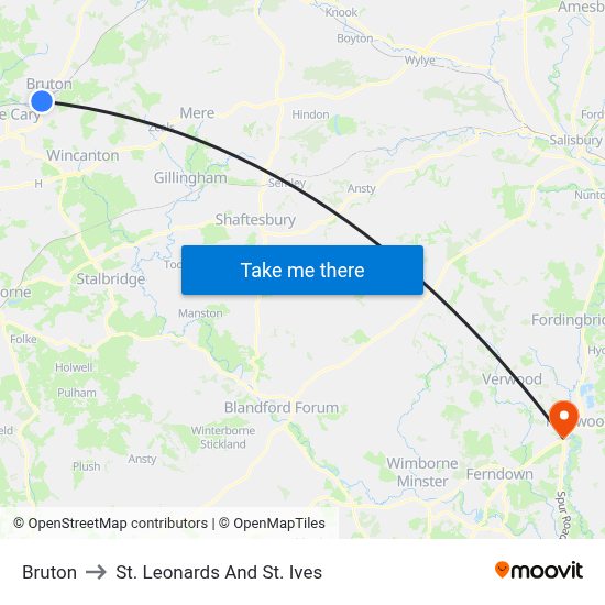 Bruton to St. Leonards And St. Ives with public transportation