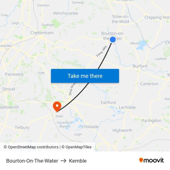Bourton-On-The-Water to Kemble with public transportation