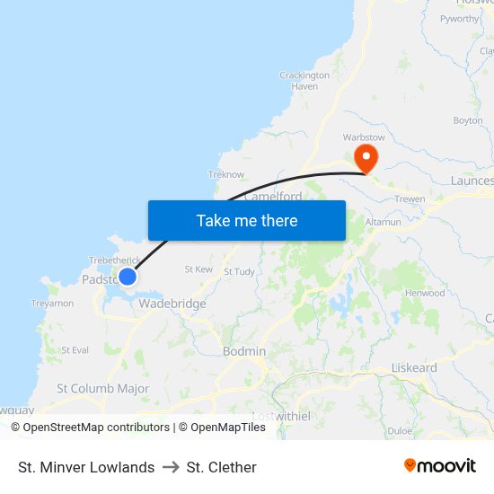 St. Minver Lowlands to St. Clether with public transportation