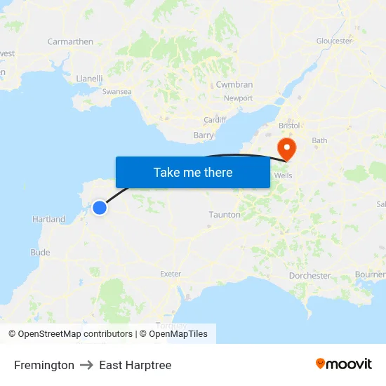 Fremington to East Harptree with public transportation