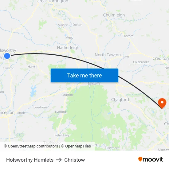 Holsworthy Hamlets to Christow with public transportation