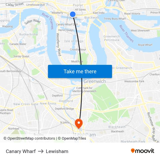 Canary Wharf to Lewisham with public transportation