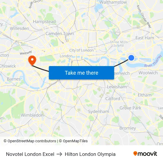 Novotel London Excel to Hilton London Olympia with public transportation