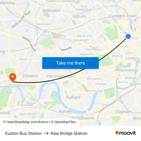 Euston Bus Station to Kew Bridge Station with public transportation