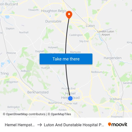 Hemel Hempstead to Luton And Dunstable Hospital Parking with public ...