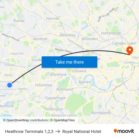 Heathrow Terminals 1,2,3 to Royal National Hotel with public transportation