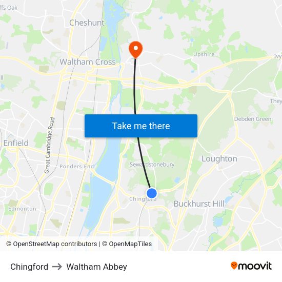 Chingford to Waltham Abbey with public transportation