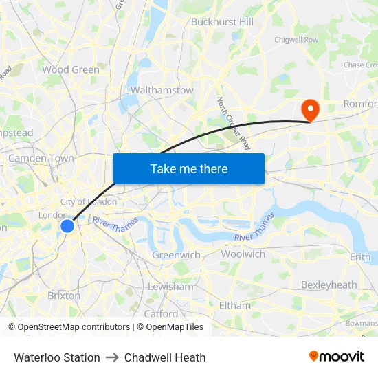 Waterloo Station to Chadwell Heath with public transportation
