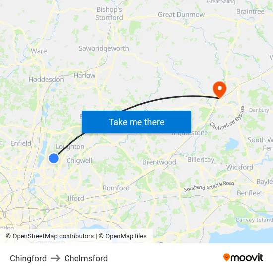 Chingford to Chelmsford with public transportation