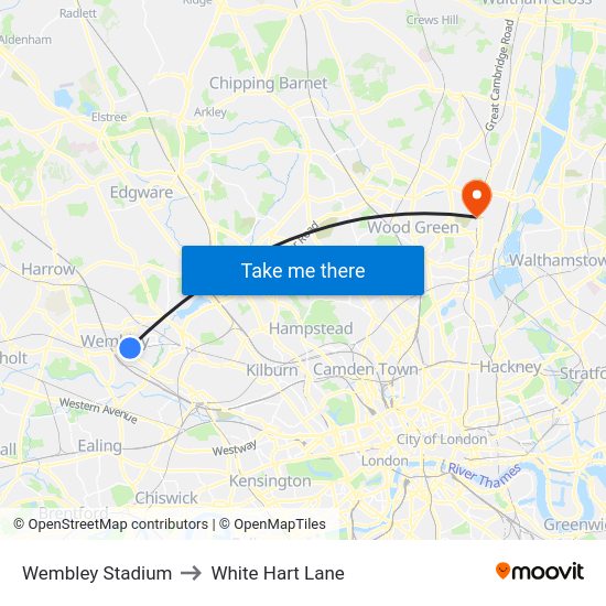 Wembley Stadium to White Hart Lane with public transportation