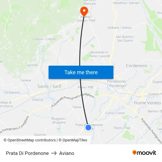 Prata di Pordenone to Aviano with public transportation
