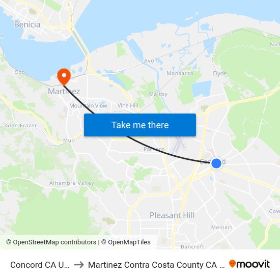 Concord CA USA to Martinez Contra Costa County CA USA with public ...