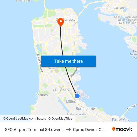 SFO Airport Terminal 3-Lower Level to Cpmc Davies Campus with public ...