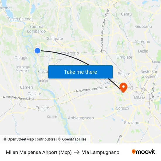 Milan Malpensa Airport (Mxp) to Via Lampugnano with public transportation