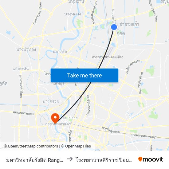 มหาวิทยาลัยรังสิต Rangsit University, ธัญบุรี to โรงพยาบาลศิริราช ปิย ...