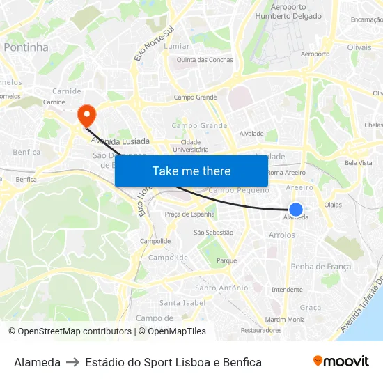 Alameda para Estádio do Sport Lisboa e Benfica através de transportes ...