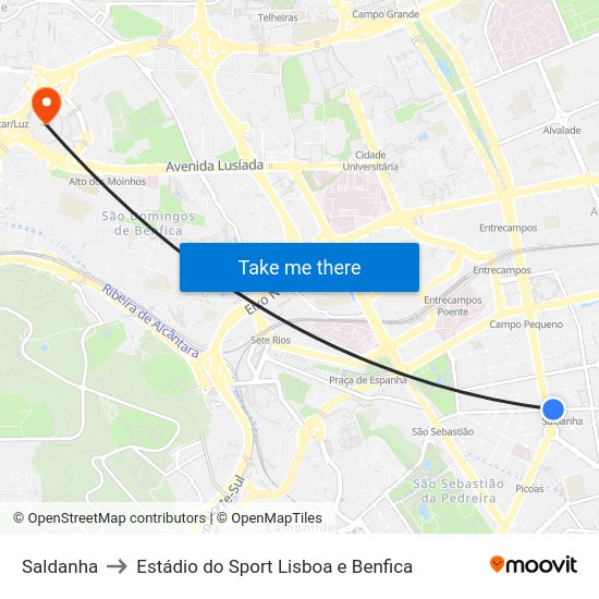 Saldanha para Estádio Do Sport Lisboa E Benfica através de transportes ...