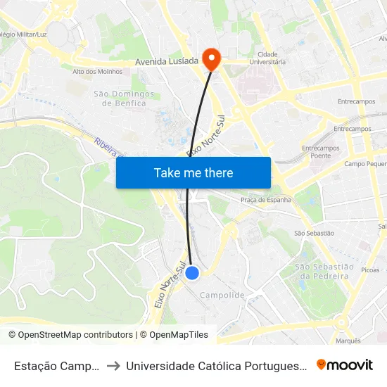 Estação Campolide to Universidade Católica Portuguesa Lisboa with ...