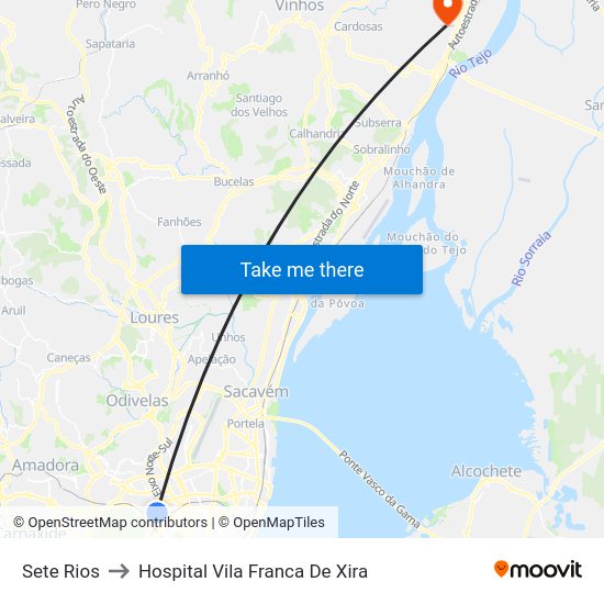 Sete Rios para Hospital Vila Franca De Xira através de transportes públicos