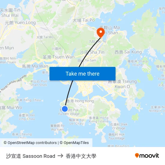 搭乘公共交通工具從的沙宣道 Sassoon Road到香港中文大學
