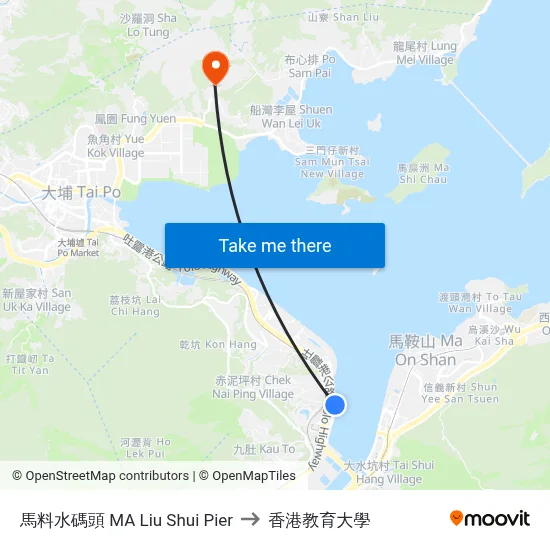 搭乘公共交通工具從的馬料水碼頭 MA Liu Shui Pier到香港教育大學