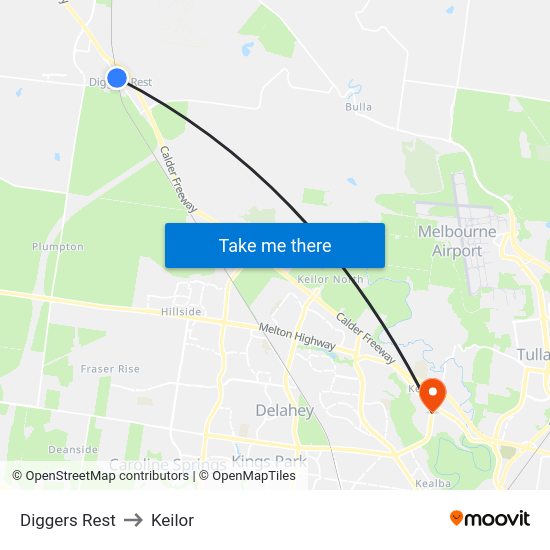 Diggers Rest to Keilor with public transportation