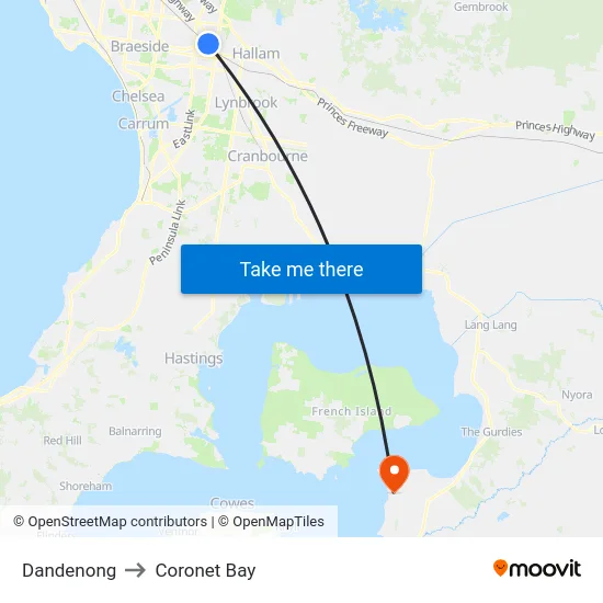 Dandenong a Coronet Bay con transporte público