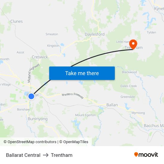 Ballarat Central to Trentham with public transportation