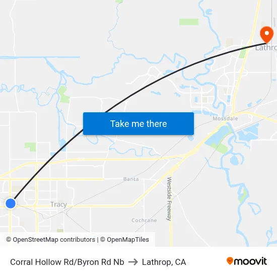 Corral Hollow Rd/Byron Rd Nb to Lathrop, CA with public transportation