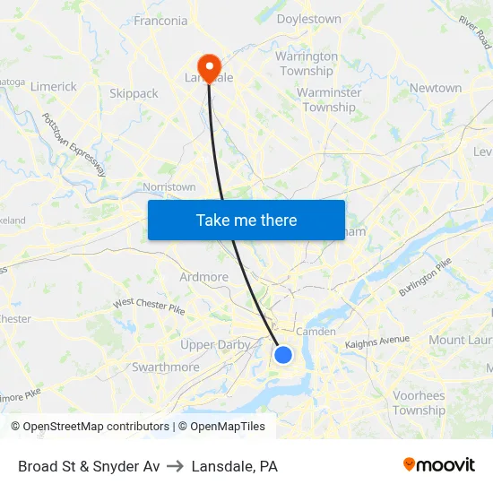 Broad St & Snyder Av to Lansdale, PA with public transportation