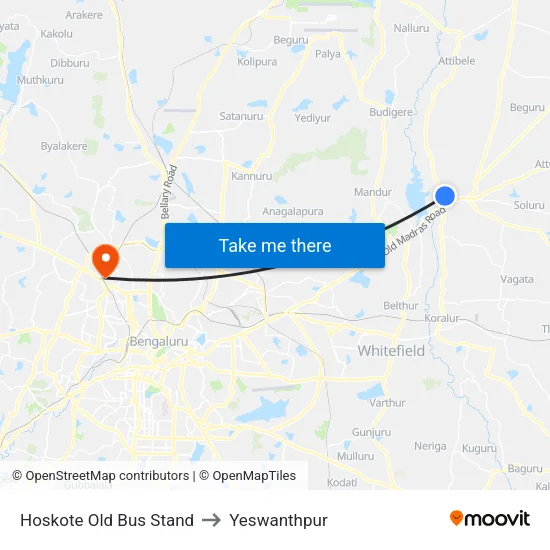 Hoskote Old Bus Stand to Yeswanthpur with public transportation