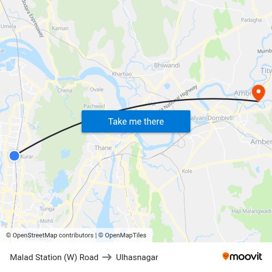Malad Station (W) Road to Ulhasnagar with public transportation