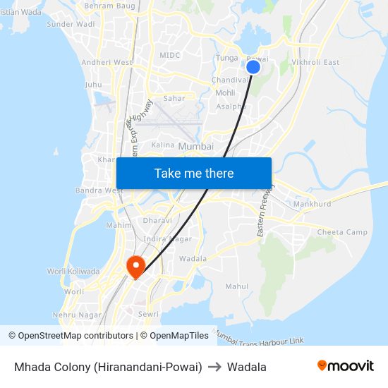 Mhada Colony (Hiranandani-Powai) to Wadala with public transportation
